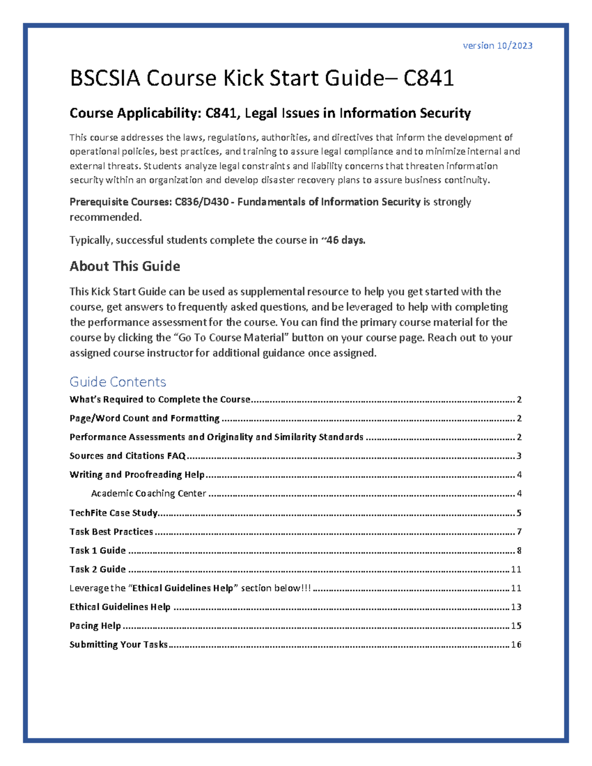 Course Kick Start C841 1 - BSCSIA Course Kick Start Guide– C84 1 Course ...