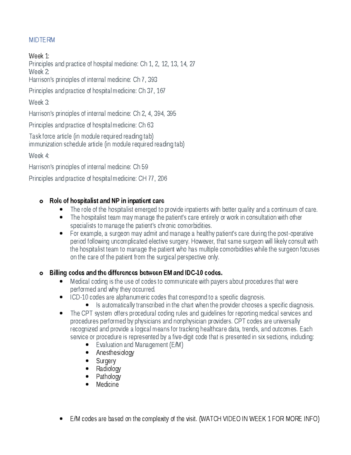Midterm - notes - MIDTERM Week 1: Principles and practice of hospital ...