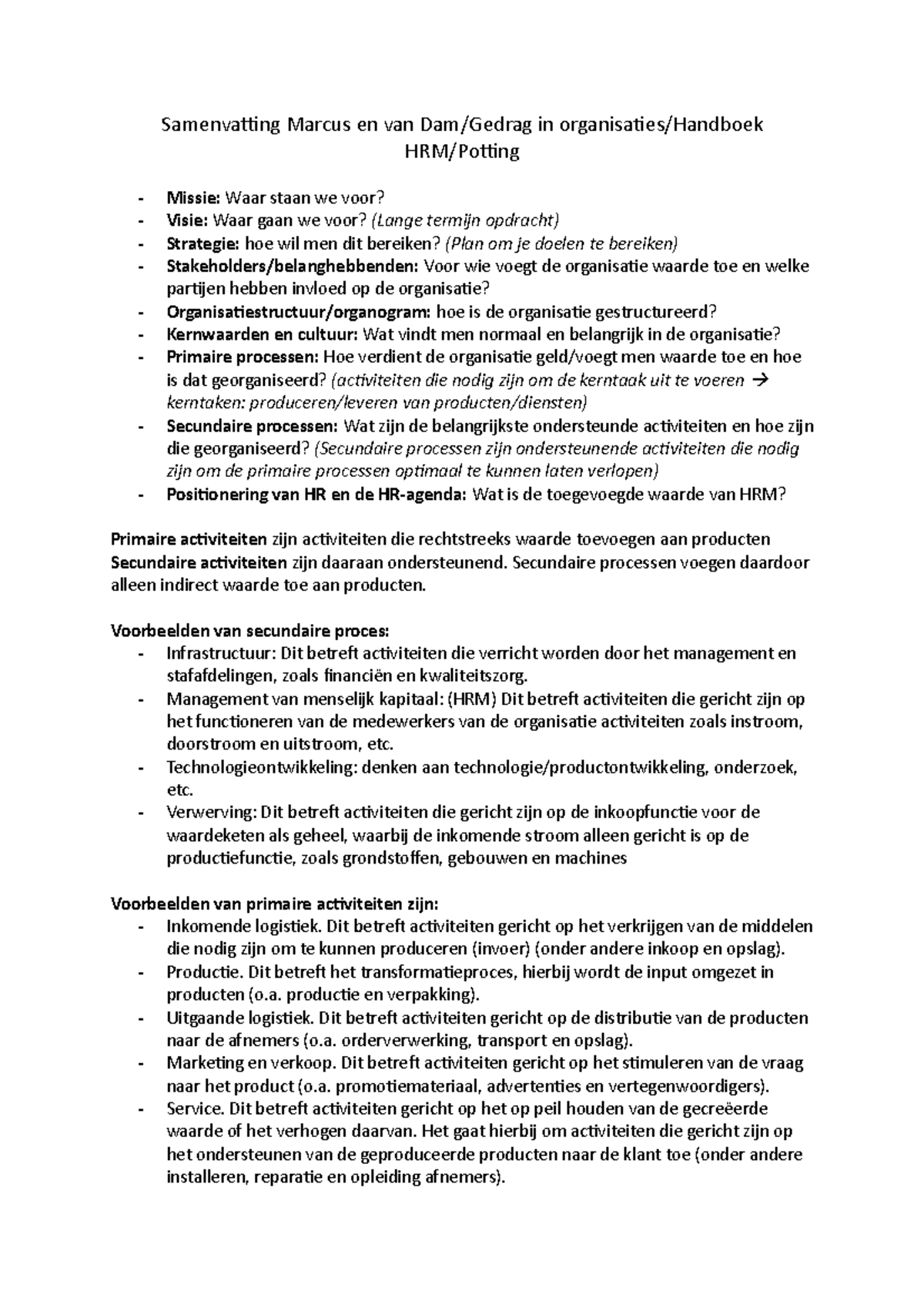 Samenvatting Marcus en van Dam/Gedrag in organisaties/Handboek HRM ...