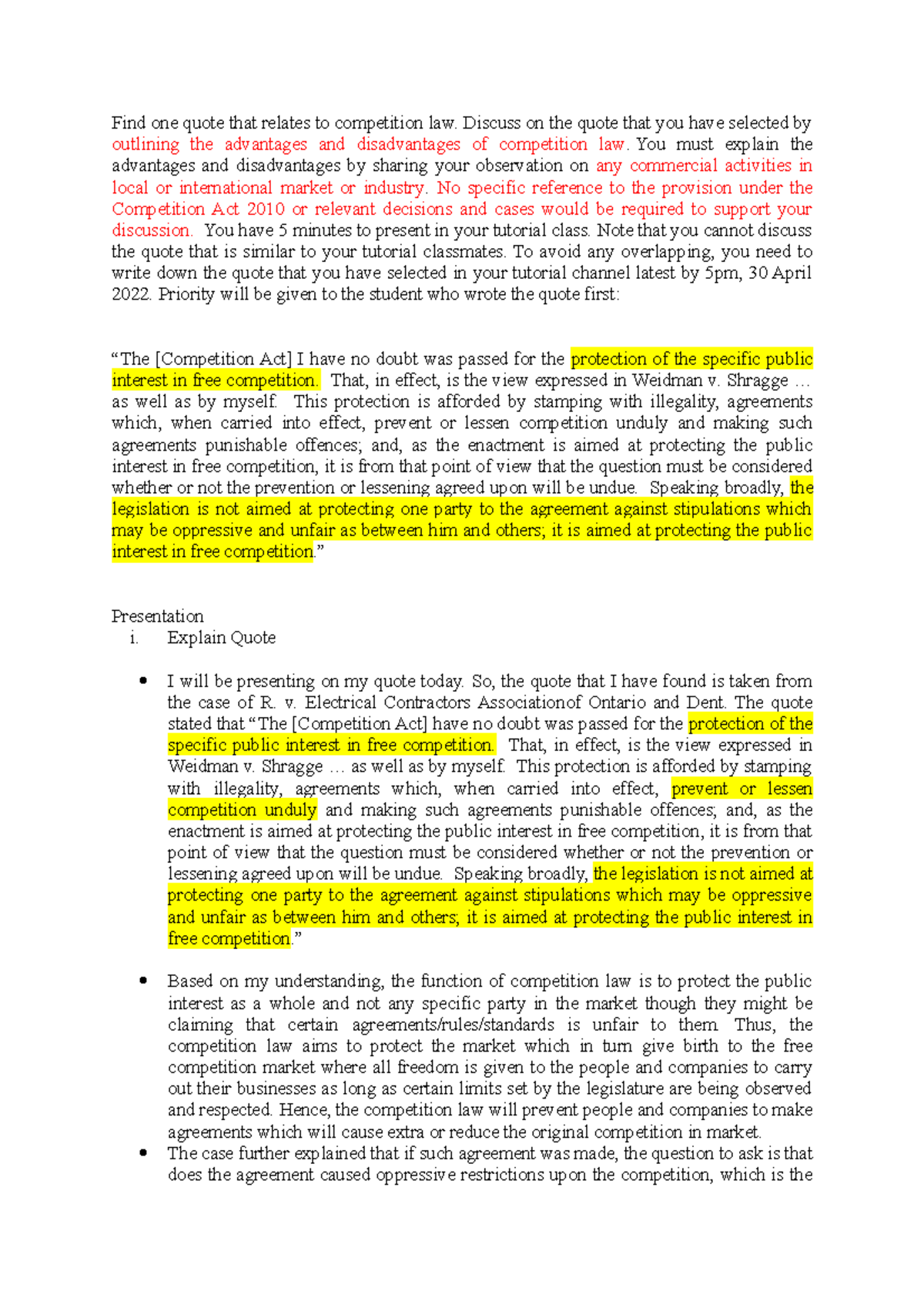 Presentation Quote - Find one quote that relates to competition law ...