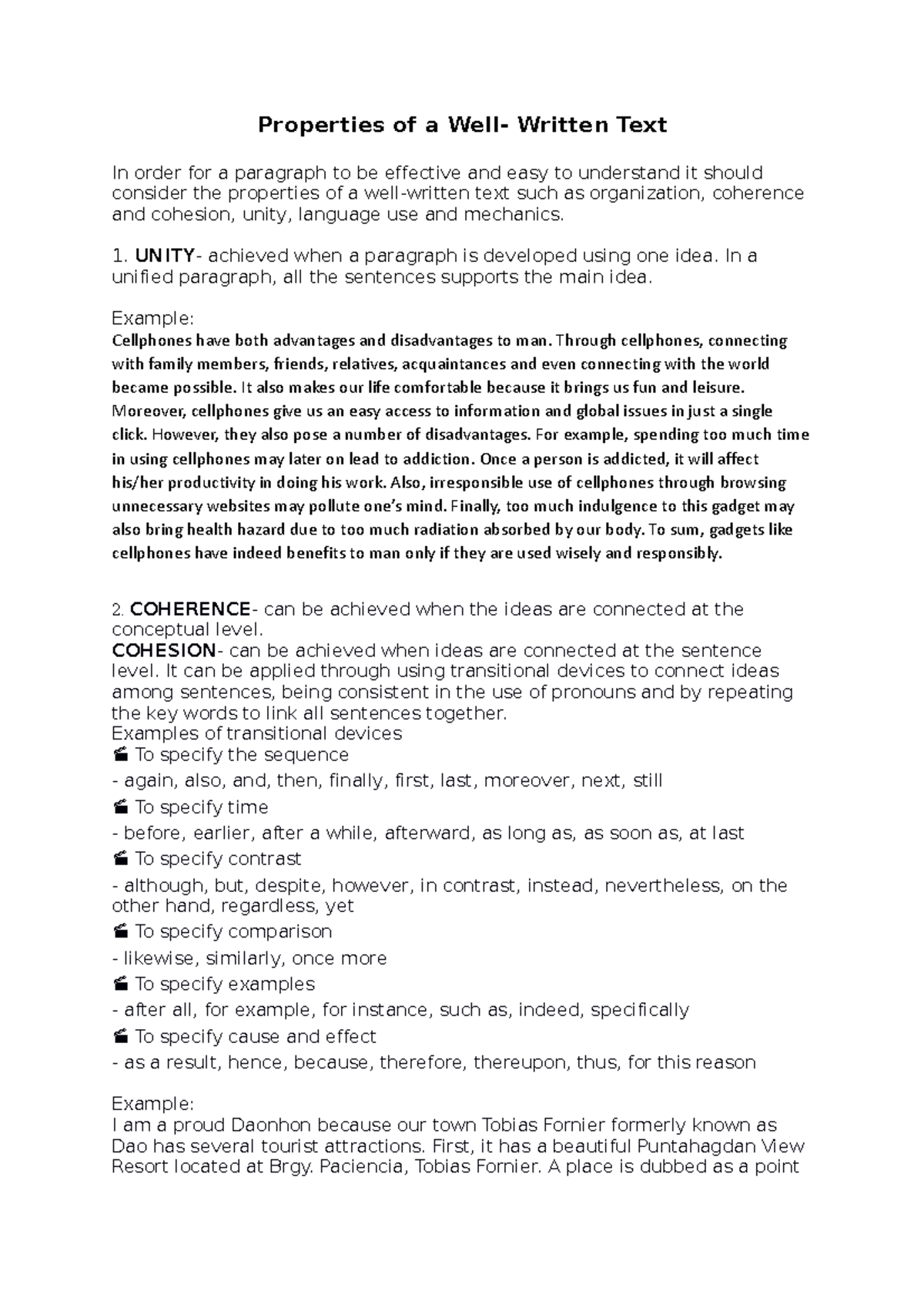 Concept Notes # 1- Properties of a Well-Written Text - Properties of a ...