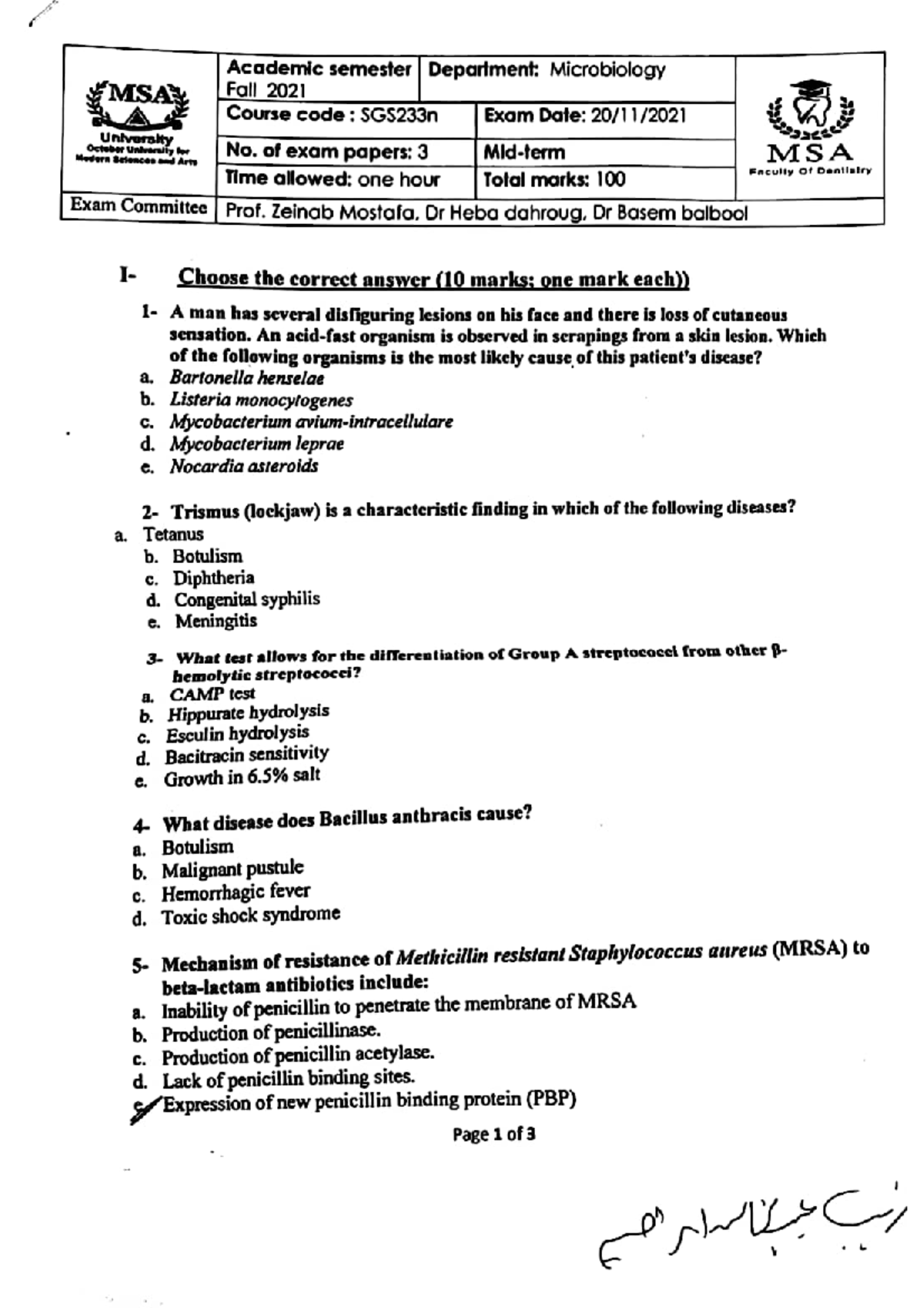 Micro past exams - Medical Microbiology And Immunology - Studocu