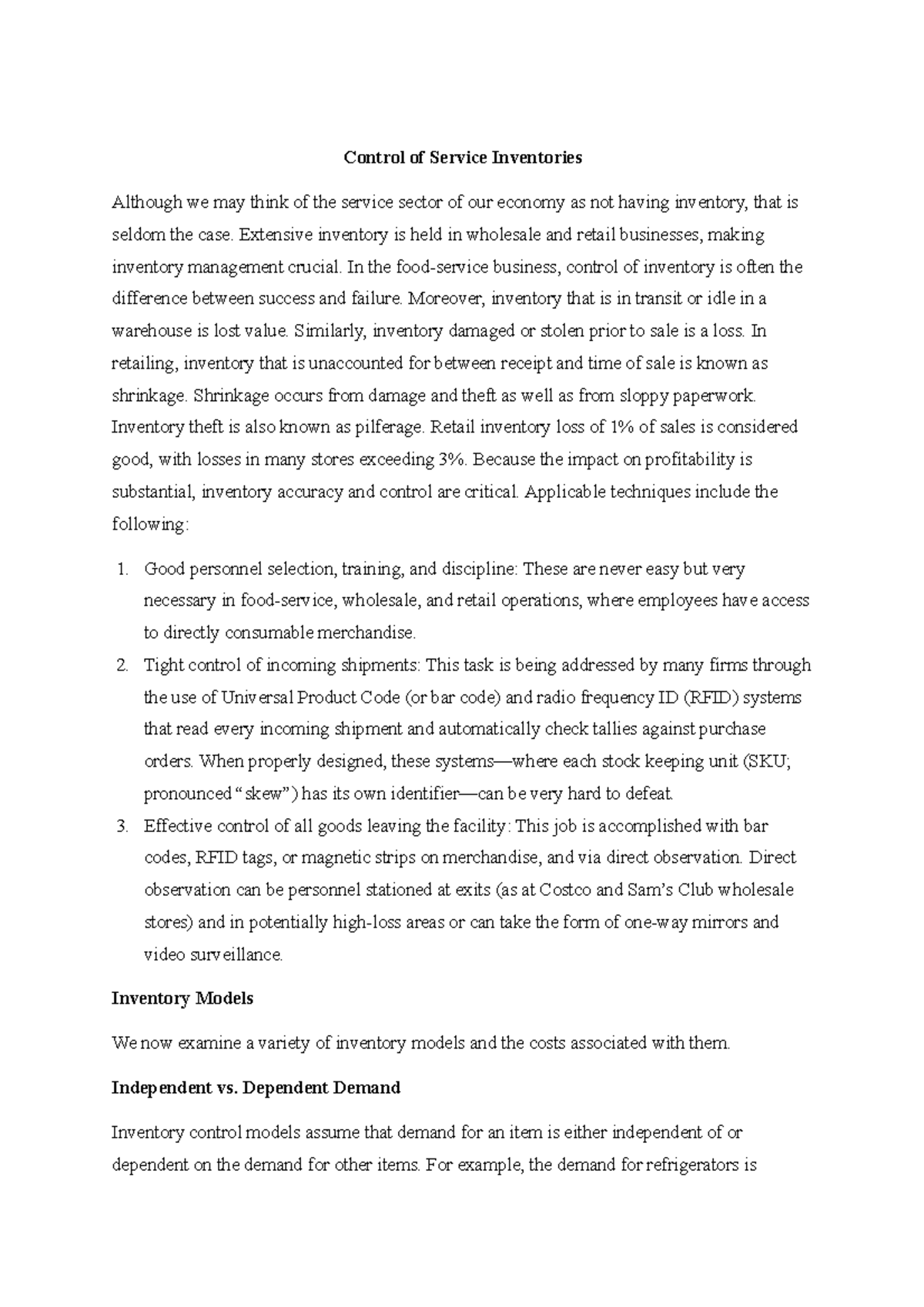 Control of Service Inventories - Control of Service Inventories ...