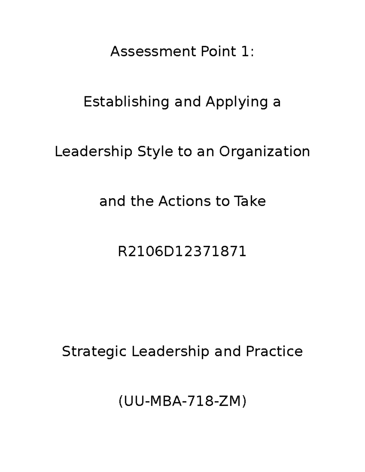 Assessment Point 1 strategic leadership - Assessment Point 1 ...