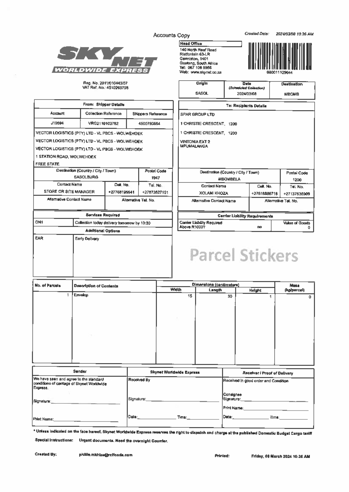 Scanned Waybill - CAN do calculations. - FAC1503 - Studocu