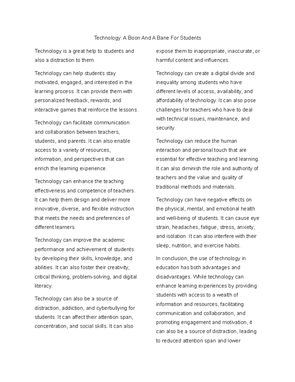 Effects of technology - Technology: A Boon And A Bane For Students ...