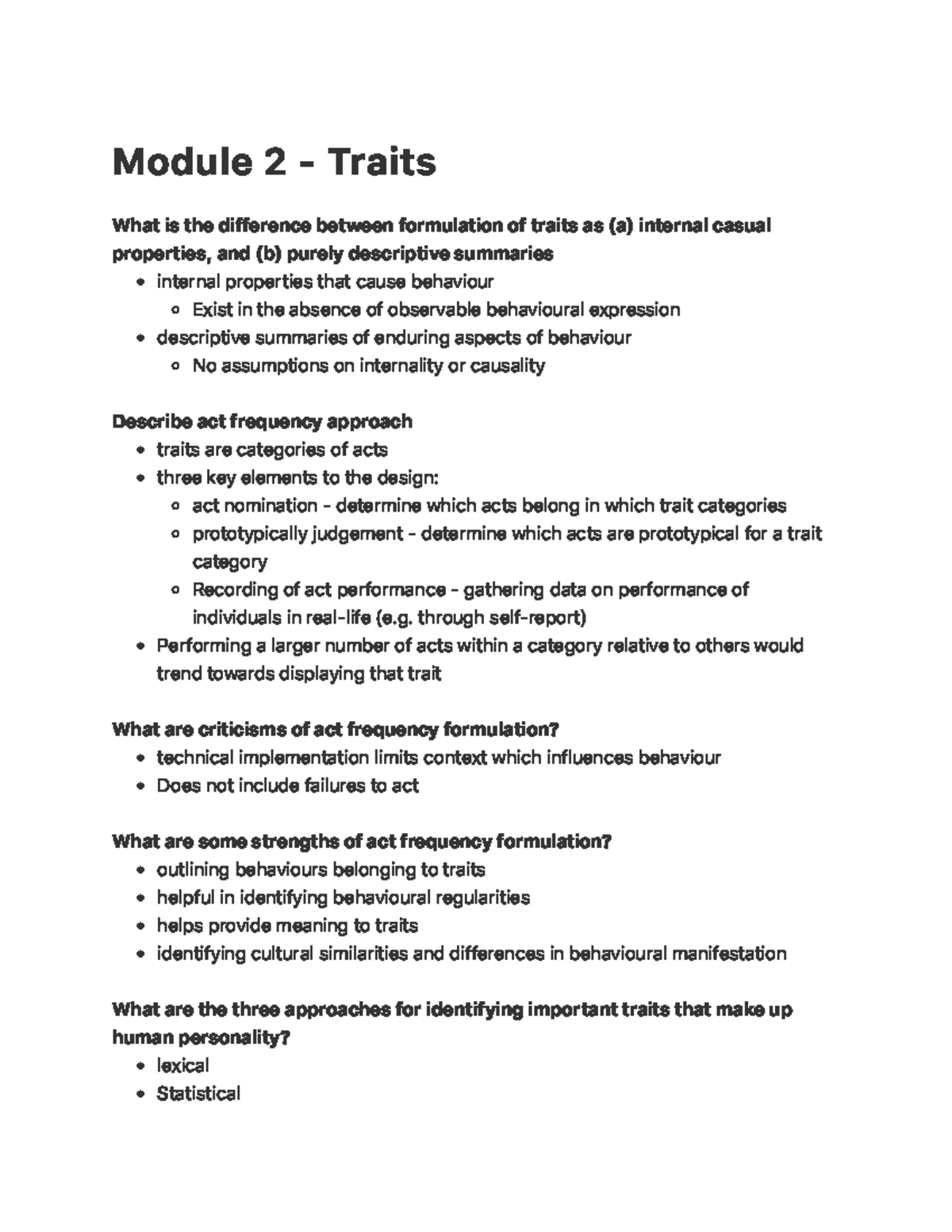 Module 2 - Traits - Module 2 - Traits What is the difference between formulation of traits as (a ...