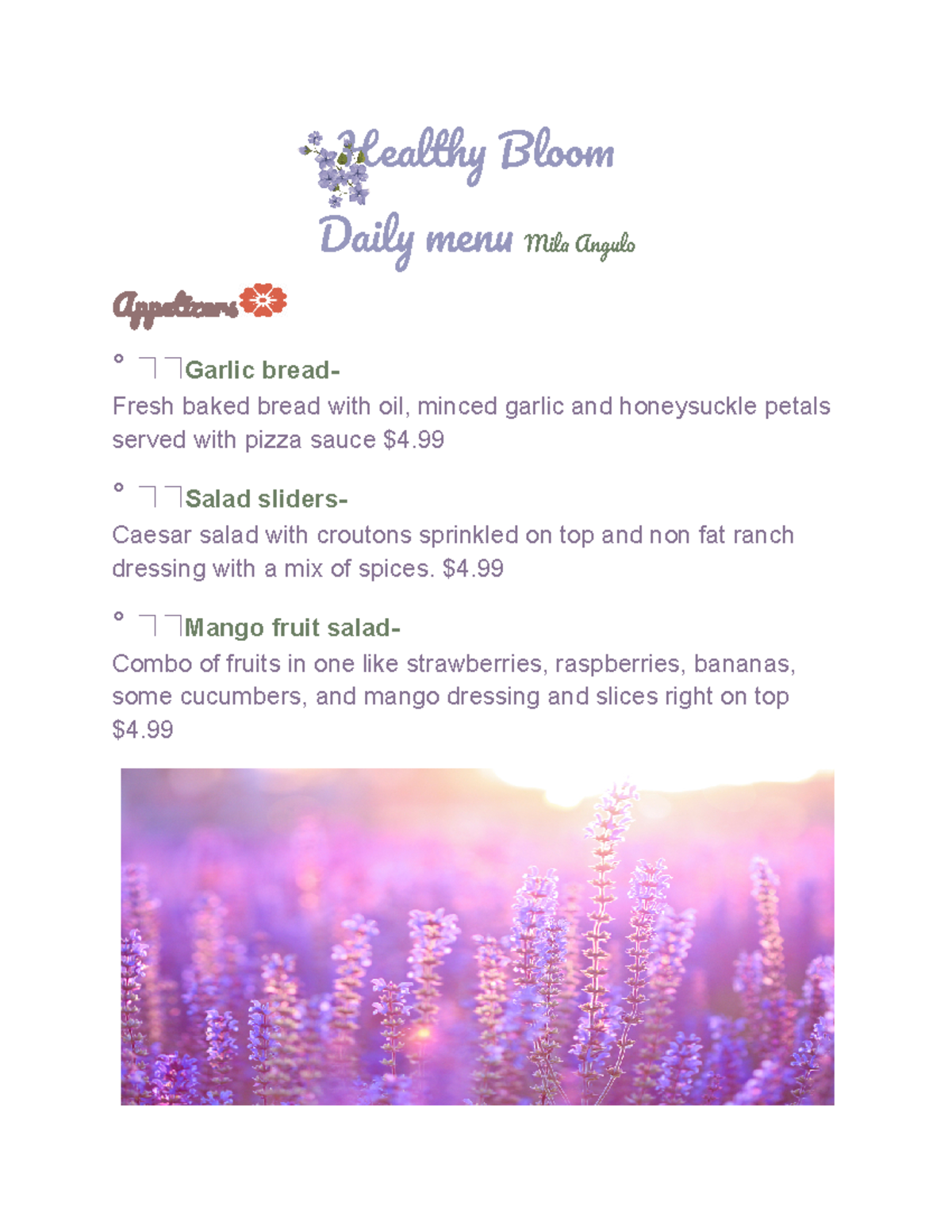 Daily menu - Healthy bloom - H ealth Bloo Dail men Mil Angul Appetize ...