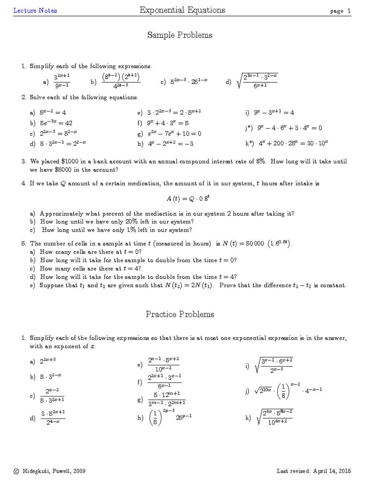 Logarithmic - For reference. - Sample Problems Simplify each of the ...