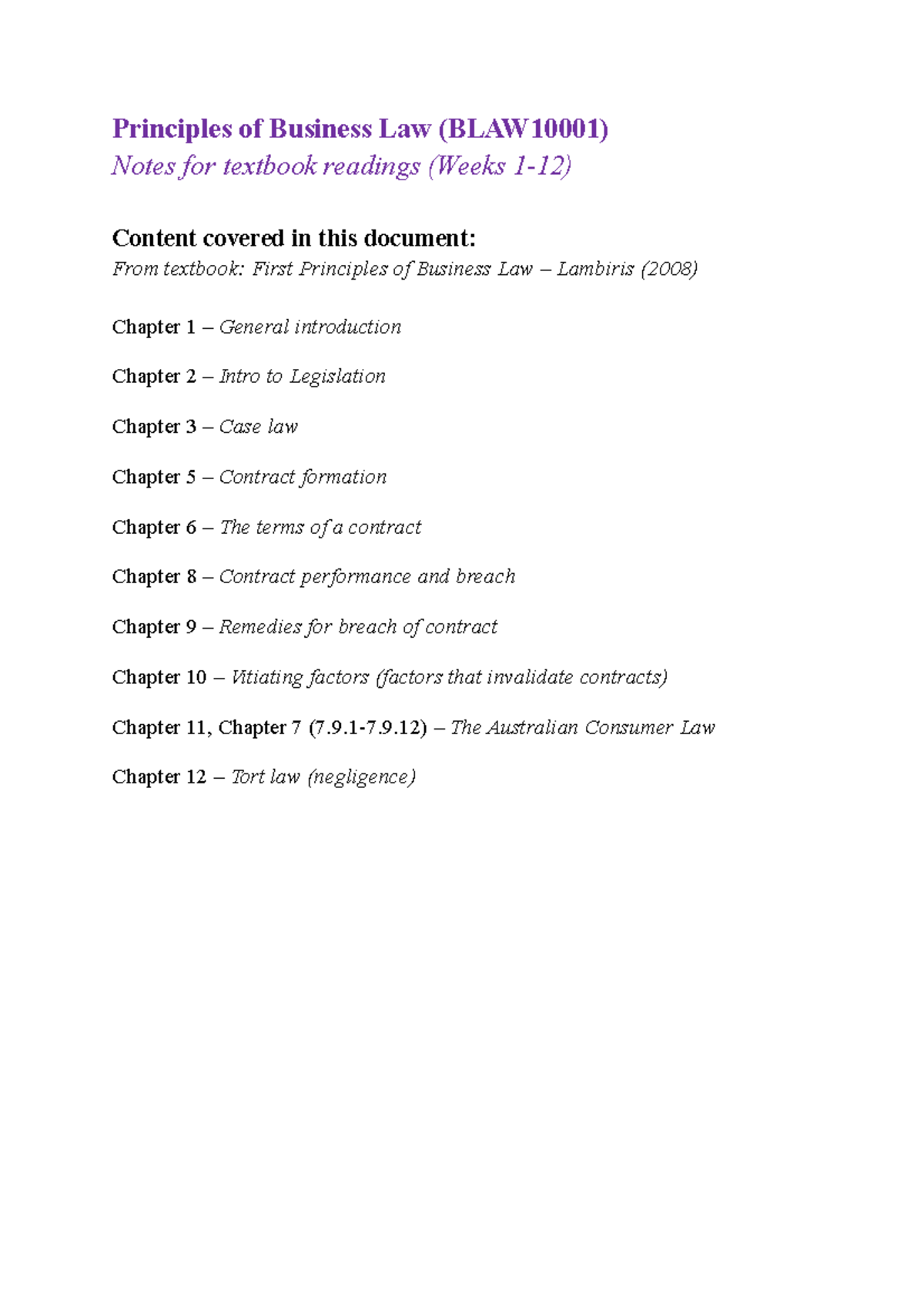 PBL Complete Textbook Notes - Principles of Business Law (BLAW10001 ...