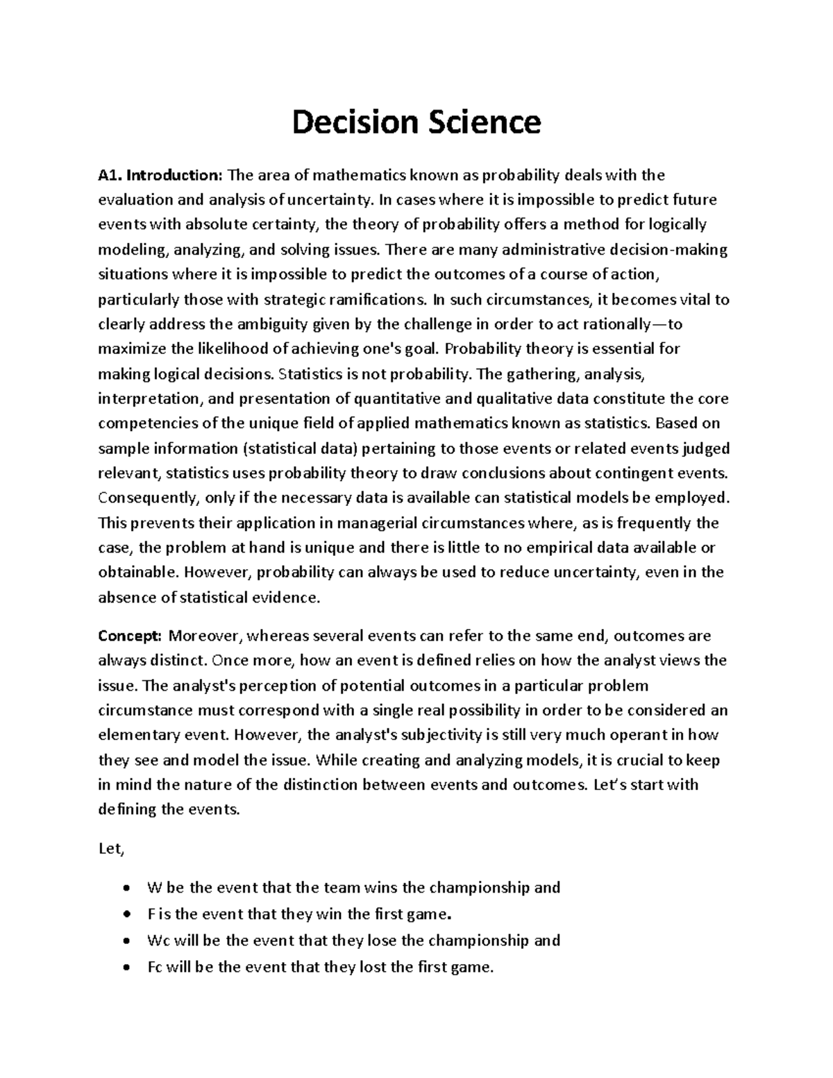 Decision Science - practice materials - Decision Science A1 ...