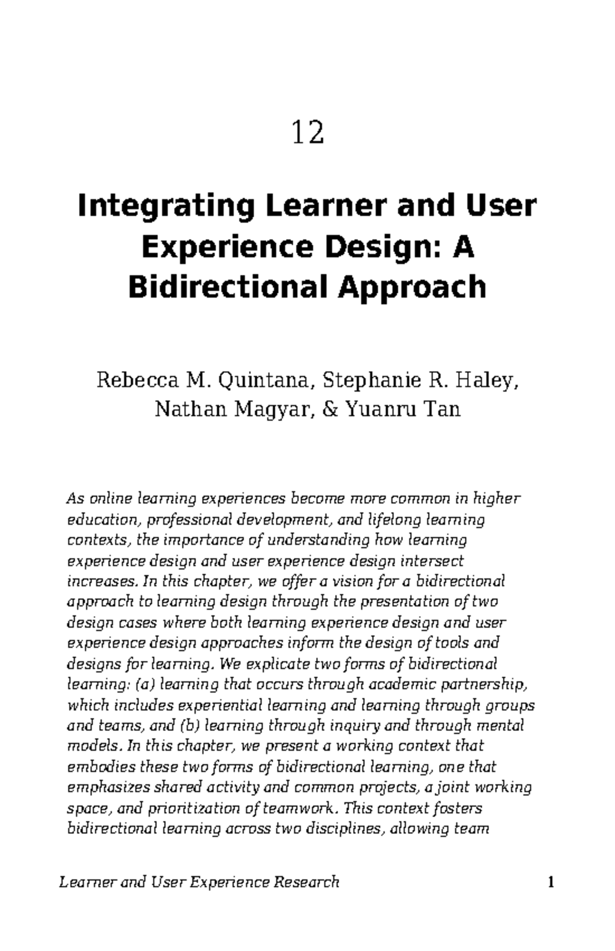 Integrating Learner and User Experience Design- A Bidirectional Approach - 12 Integrating ...
