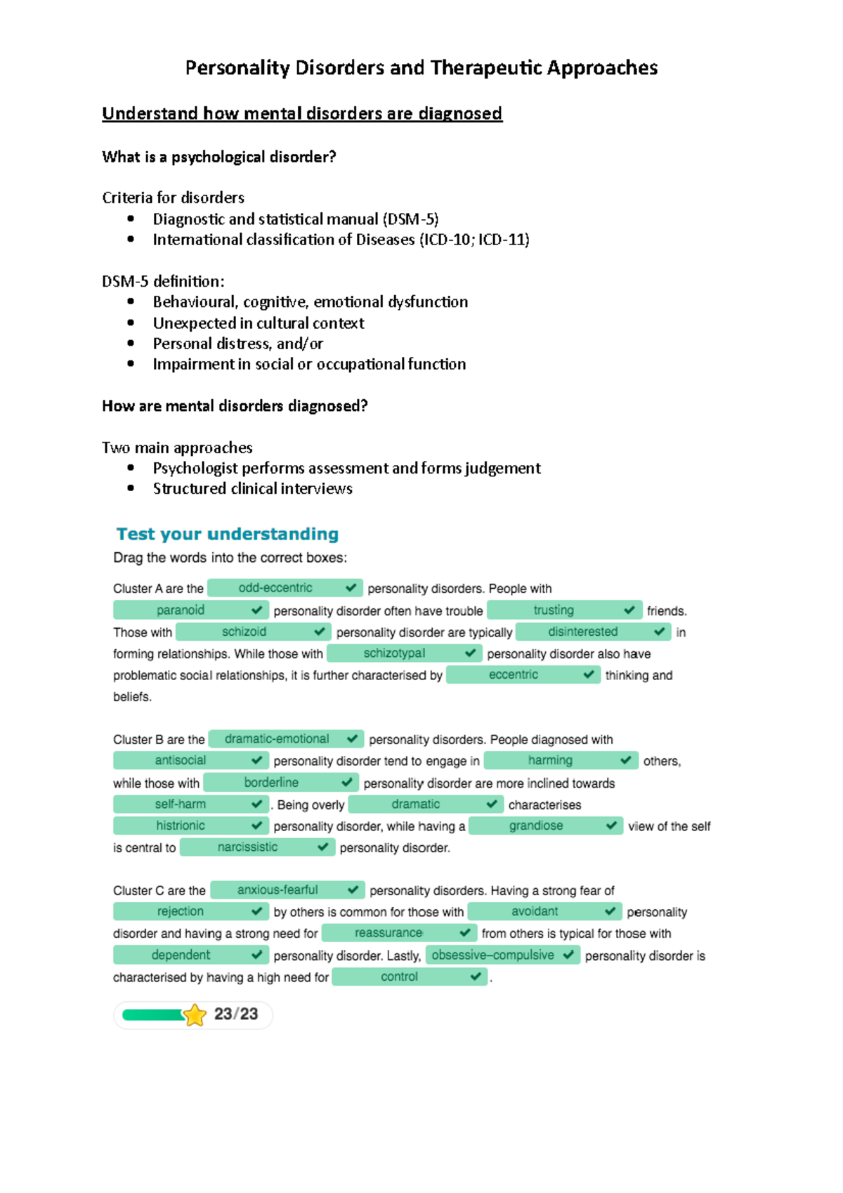 Week 8 - Personality Disorders and Therapeutic Approaches - Personality ...