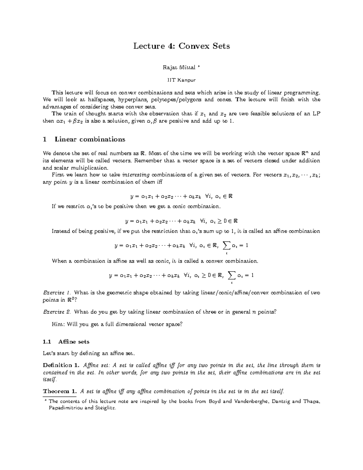 4convex - Lecture notes 1 - Lecture 4: Convex Sets Rajat Mittal⋆ IIT ...