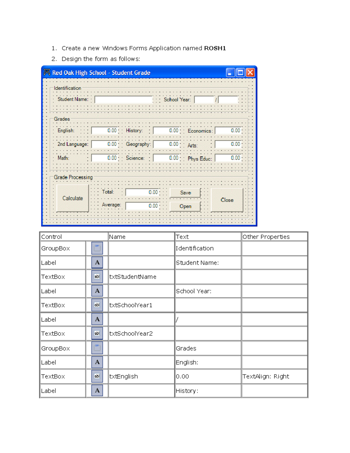 C# - Create a new Windows Forms Application named ROSH Design the form ...