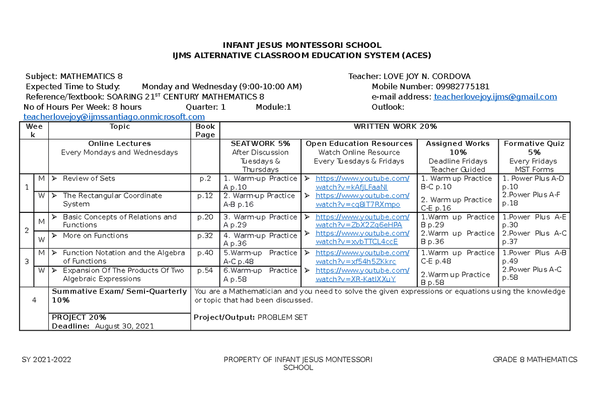 Mathematics 8 Module 1 - INFANT JESUS MONTESSORI SCHOOL IJMS ...