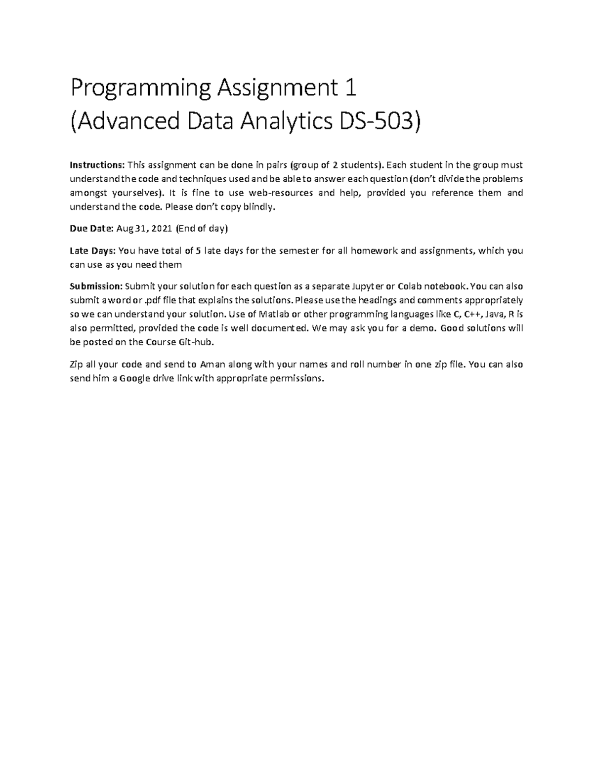 DS503 Programming Assignment 1 - Programming Assignment 1 (Advanced ...