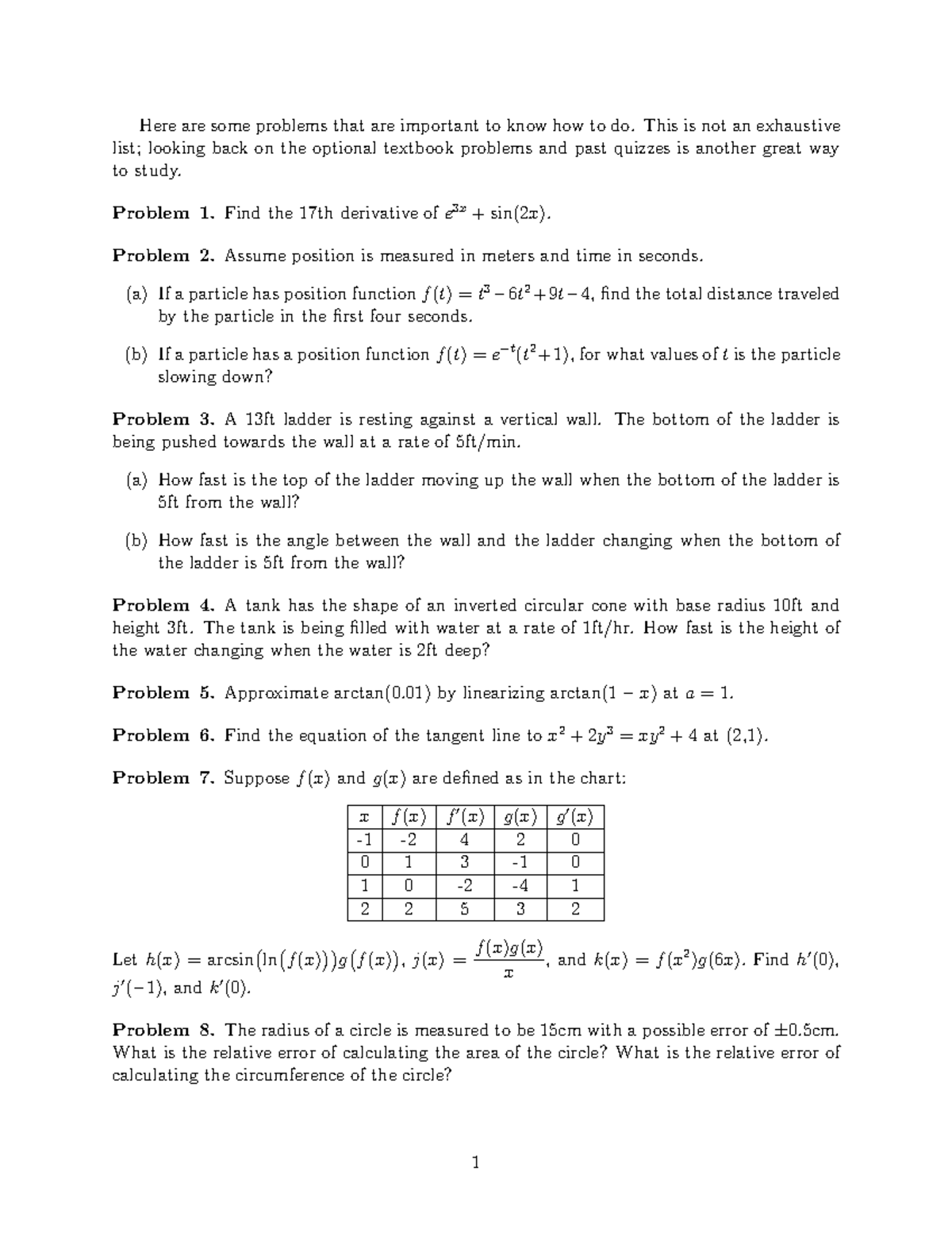 Exam 2 Study Guide - Here are some problems that are important to know ...