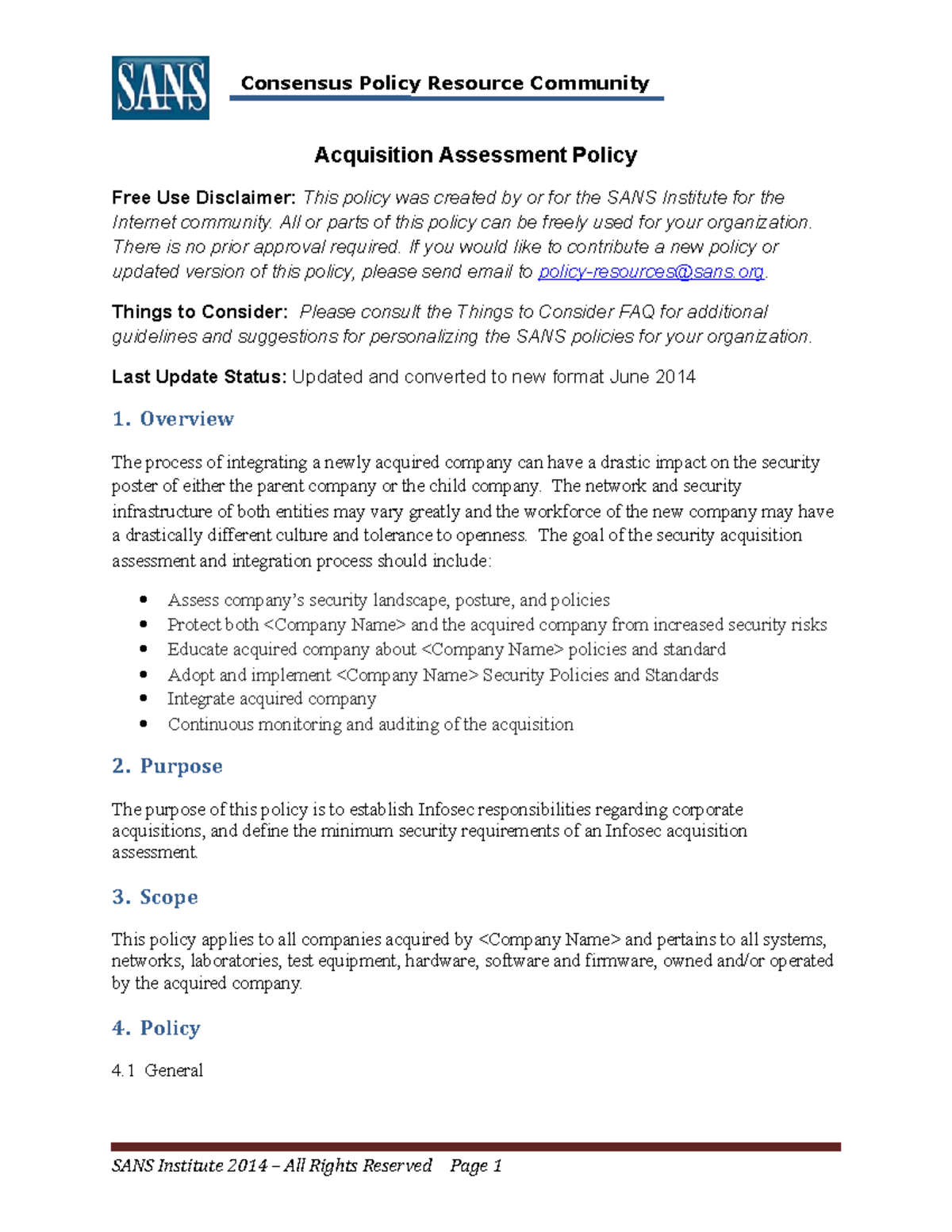 Acquisition assessment policy - Acquisition Assessment Policy Free Use ...