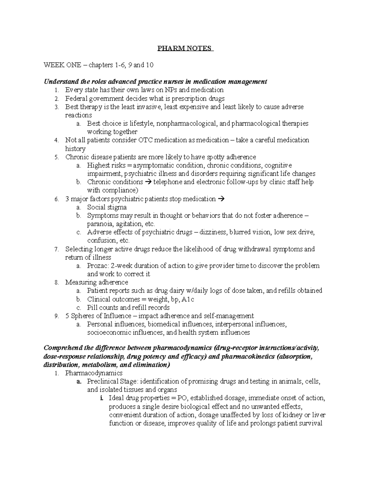 Pharm Notes this guide is great - PHARM NOTES WEEK ONE – chapters 1-6 ...