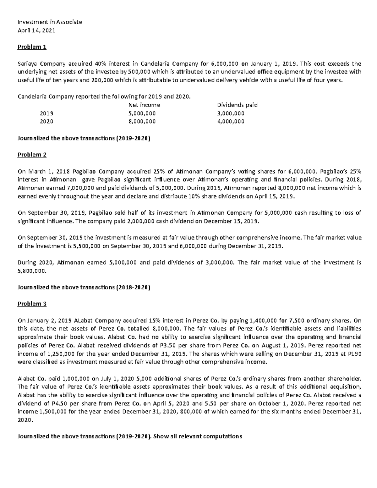 Investment in Associate 2021 - Investment in Associate April 14, 2021 ...