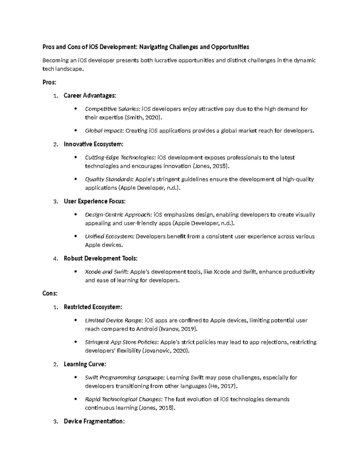 CS 4405 Discussion unit 5 - Pros and Cons of iOS Development: Navigating Challenges and - Studocu