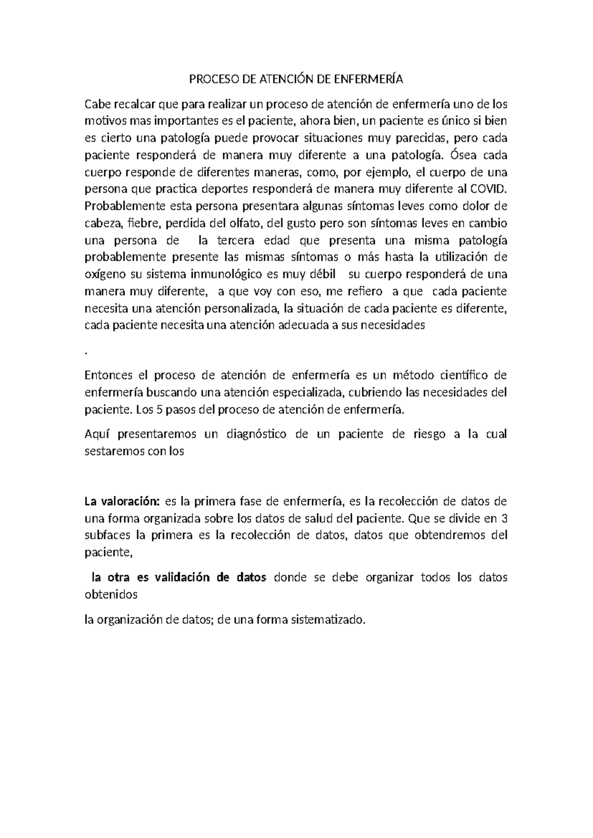 Proceso DE Atención DE Enfermería - PROCESO DE ATENCIÓN DE ENFERMERÍA ...