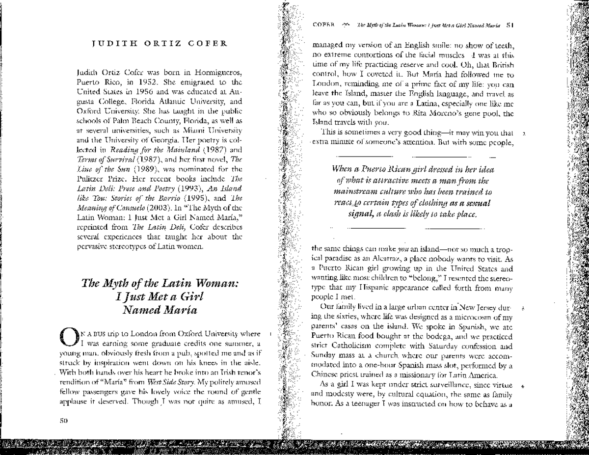 “The Myth of the Latin Woman- I Just Met A Girl Named Maria” Judith ...