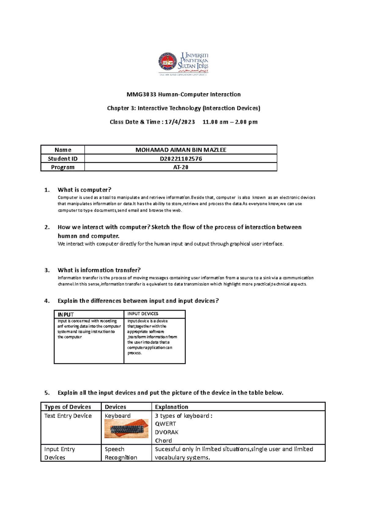 Chapter 3 Interactive Technology Exercise - MMG3033 Human-Computer ...