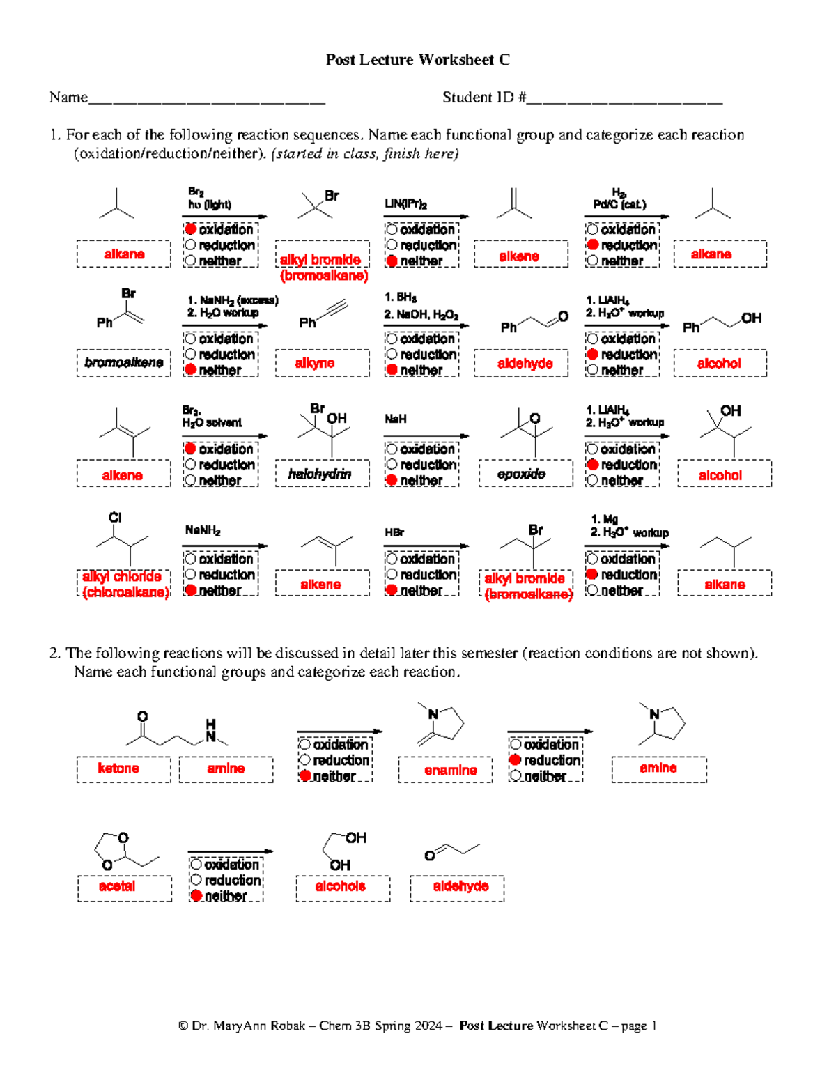 Post Lec C 3B Sp24 Key - functional group, redox, electrophilicity, hybridization - © Dr ...