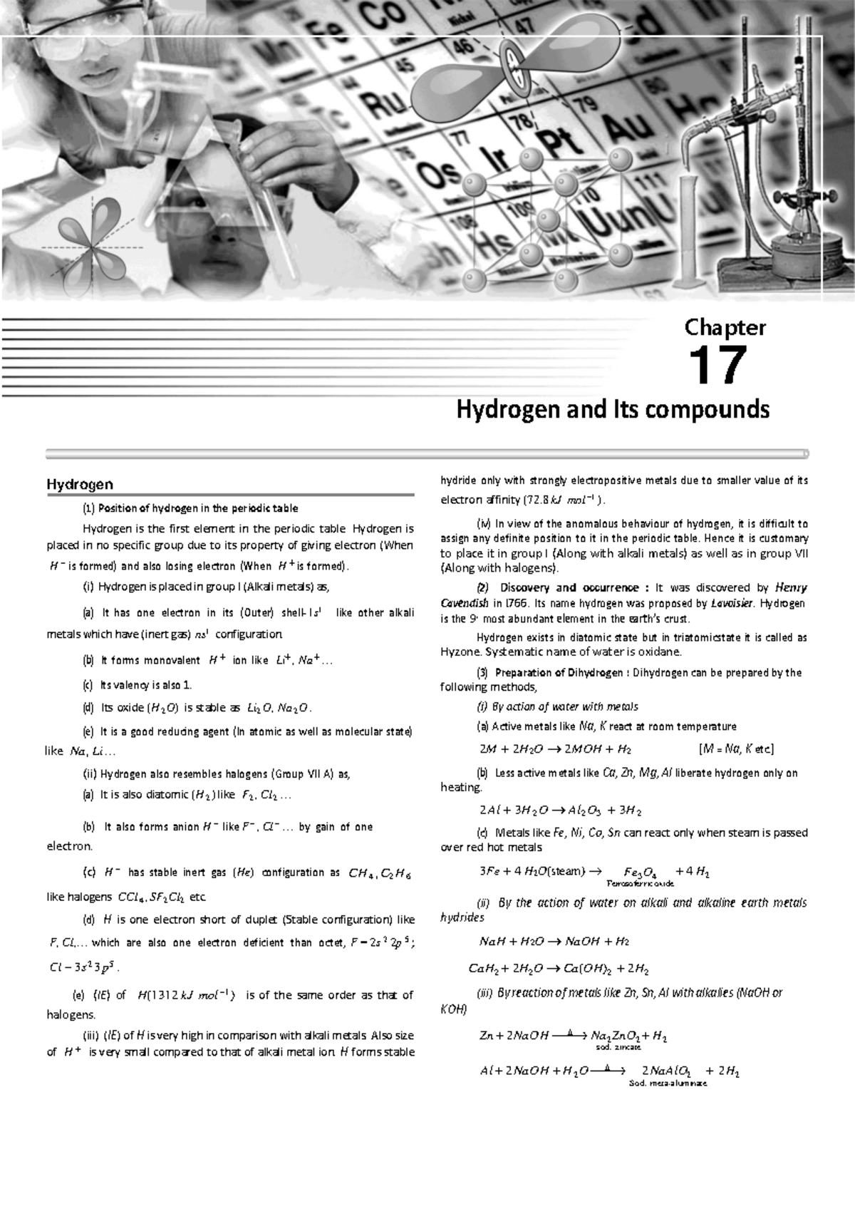 Hydrogen AND ITS Compounds - Hydrogen (1) Position of hydrogen in the ...
