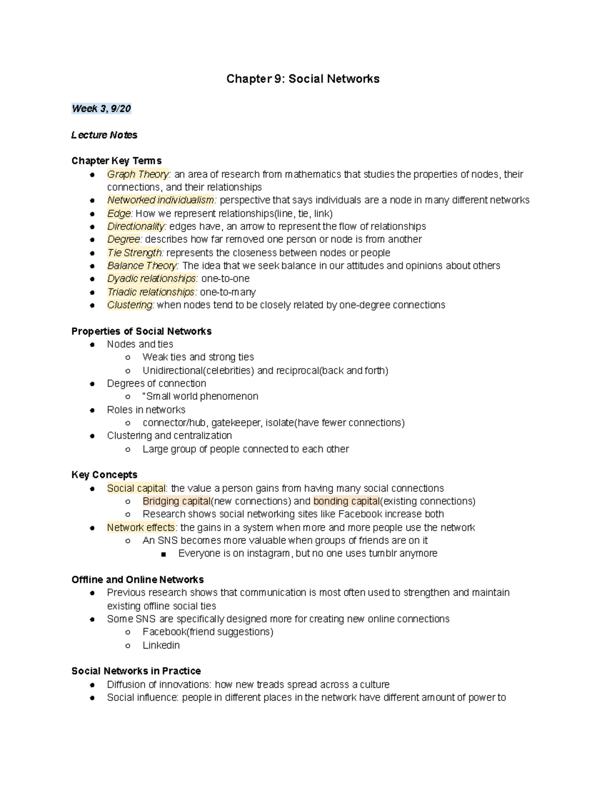 Chapter 9 Social Networks - Chapter 9: Social Networks Week 3, 9 ...