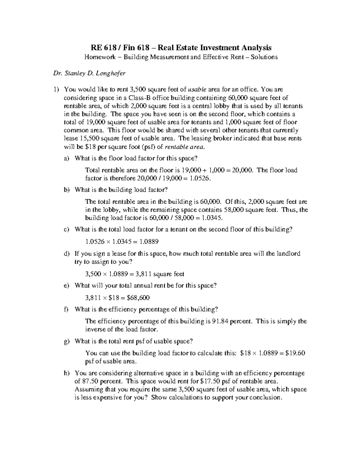 RE618 HW Effective Rent S - RE 618 / Fin 618 – Real Estate Investment ...