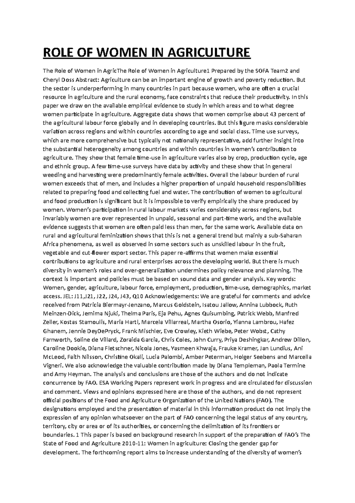 ROLE OF Women IN Agriculture 35 - ROLE OF WOMEN IN AGRICULTURE The Role ...