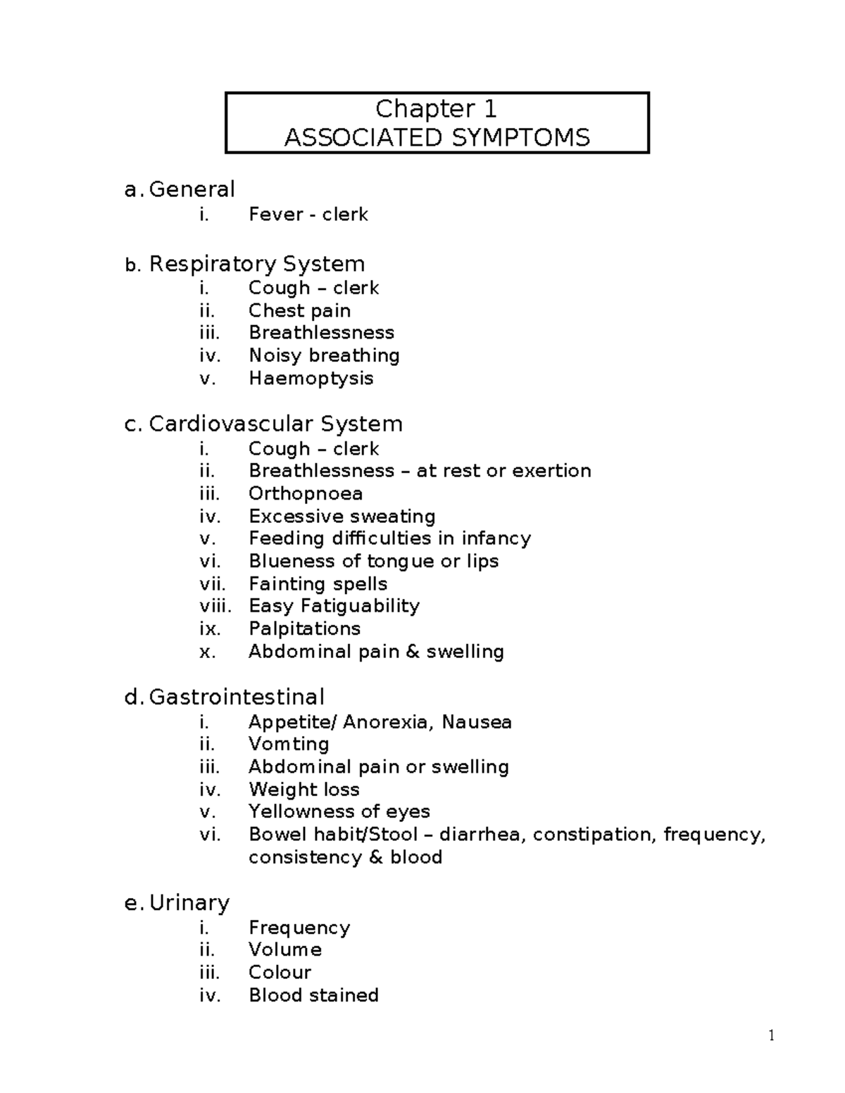 Paed OSCE 2 - Pediatrics OSCE - Chapter 1 ASSOCIATED SYMPTOMS a ...