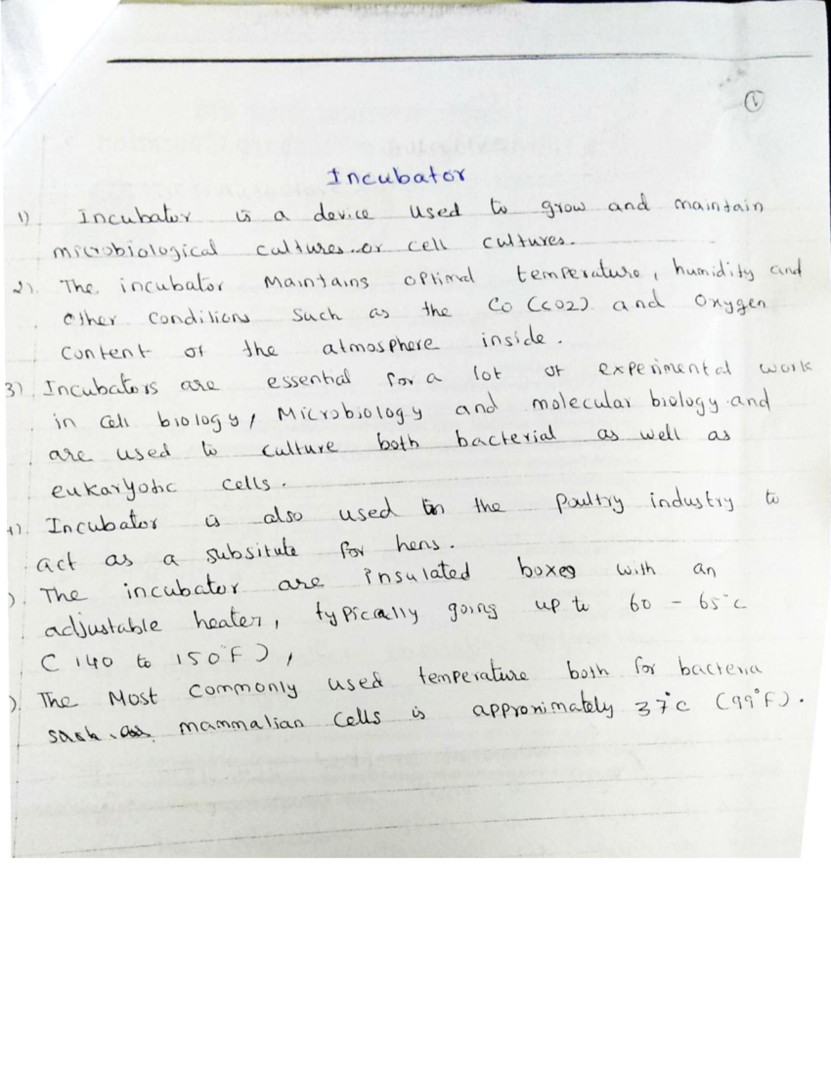 Incubator Microbiology NOTE - Bsc Anesthesia technology - Studocu