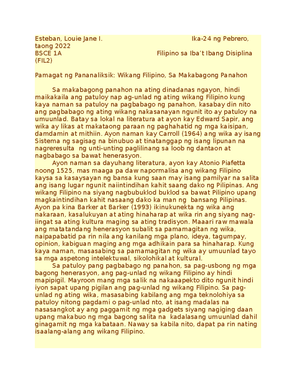 Pananaliksik buod - Essay/ lecture/ buod - Esteban, Louie Jane I. Ika ...