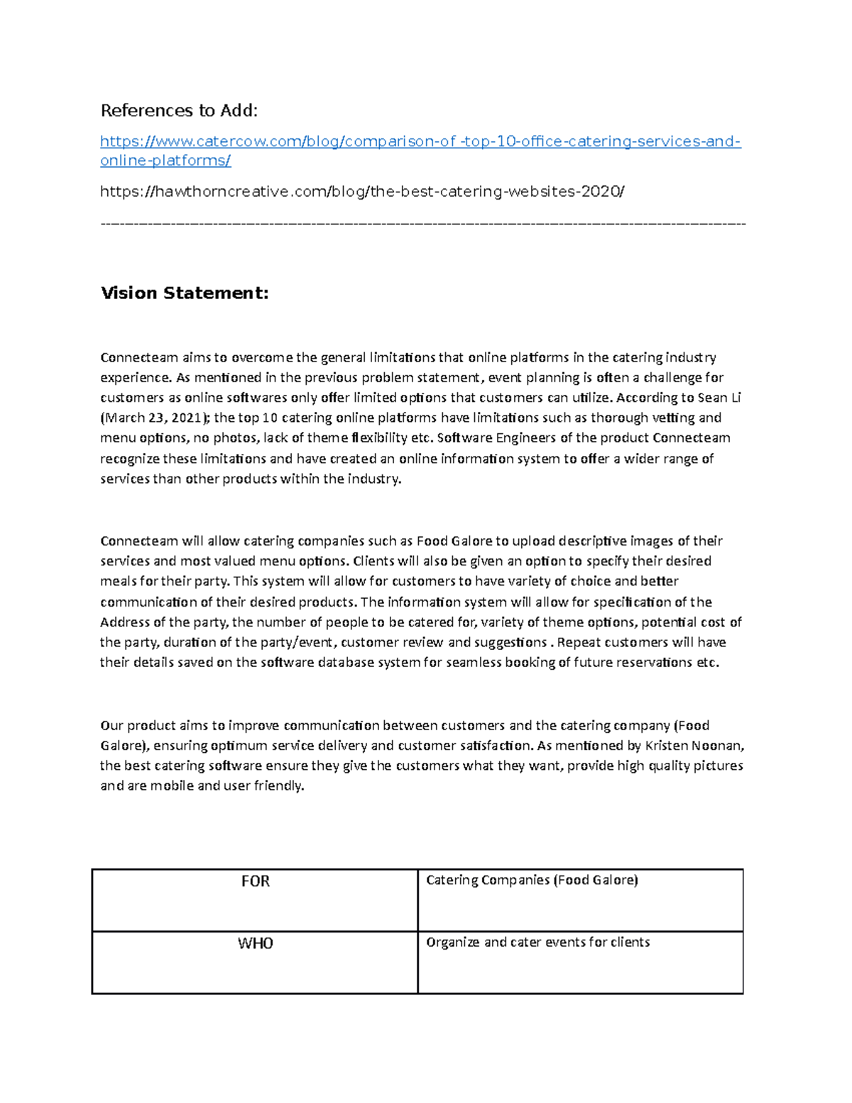 Vision Statement - fawdgggggggggggggg - References to Add: catercow ...