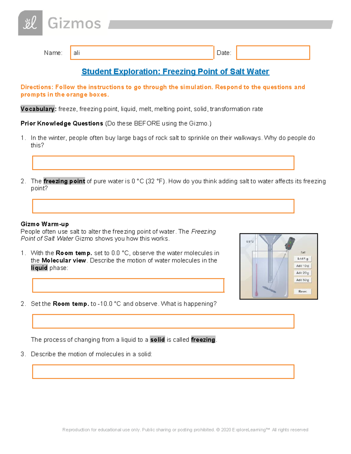 Ali Zbib - Freezing Salt Water SE - Name: ali Date: Student Exploration ...