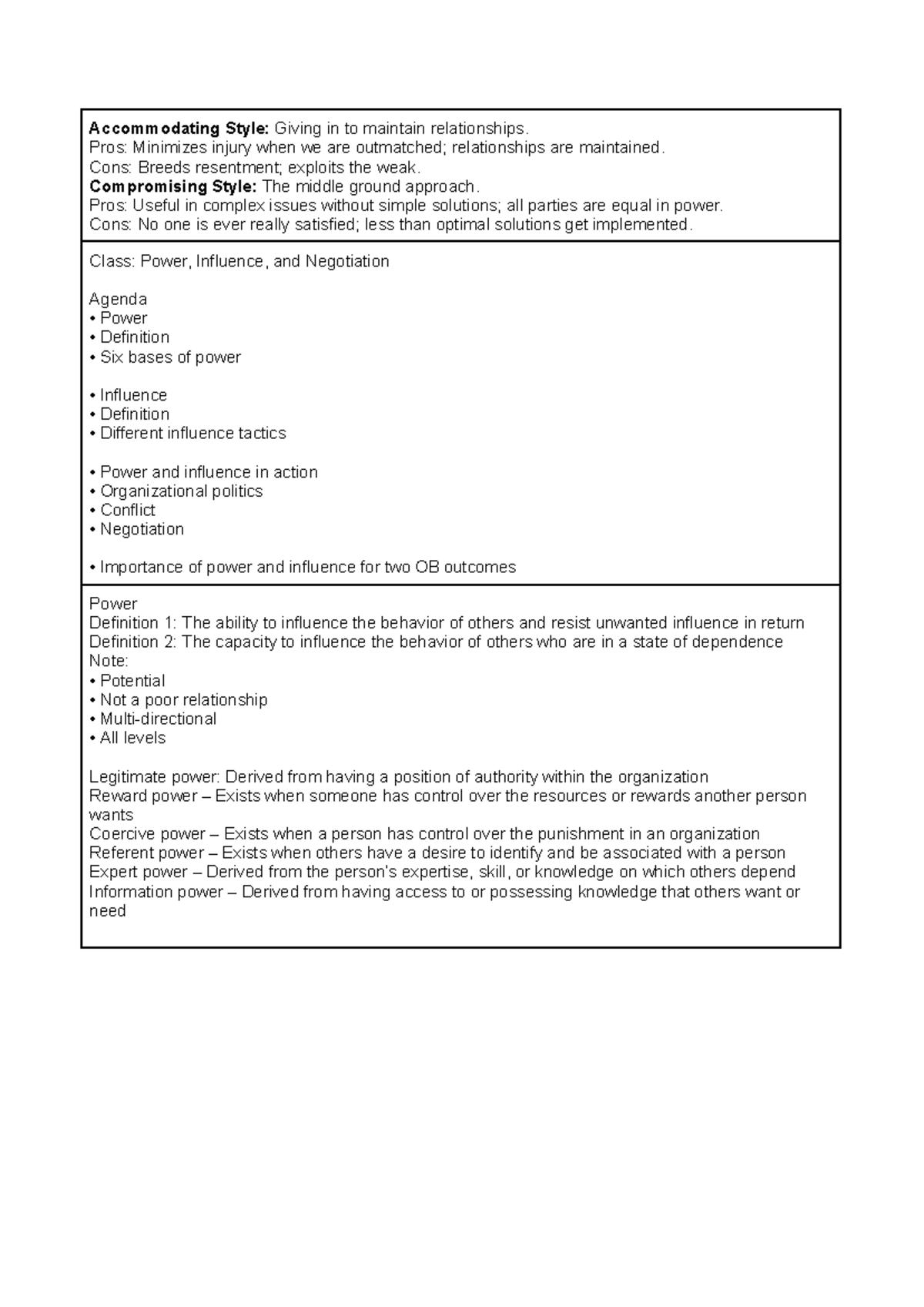 lecture notes slides - Accommodating Style: Giving in to maintain ...
