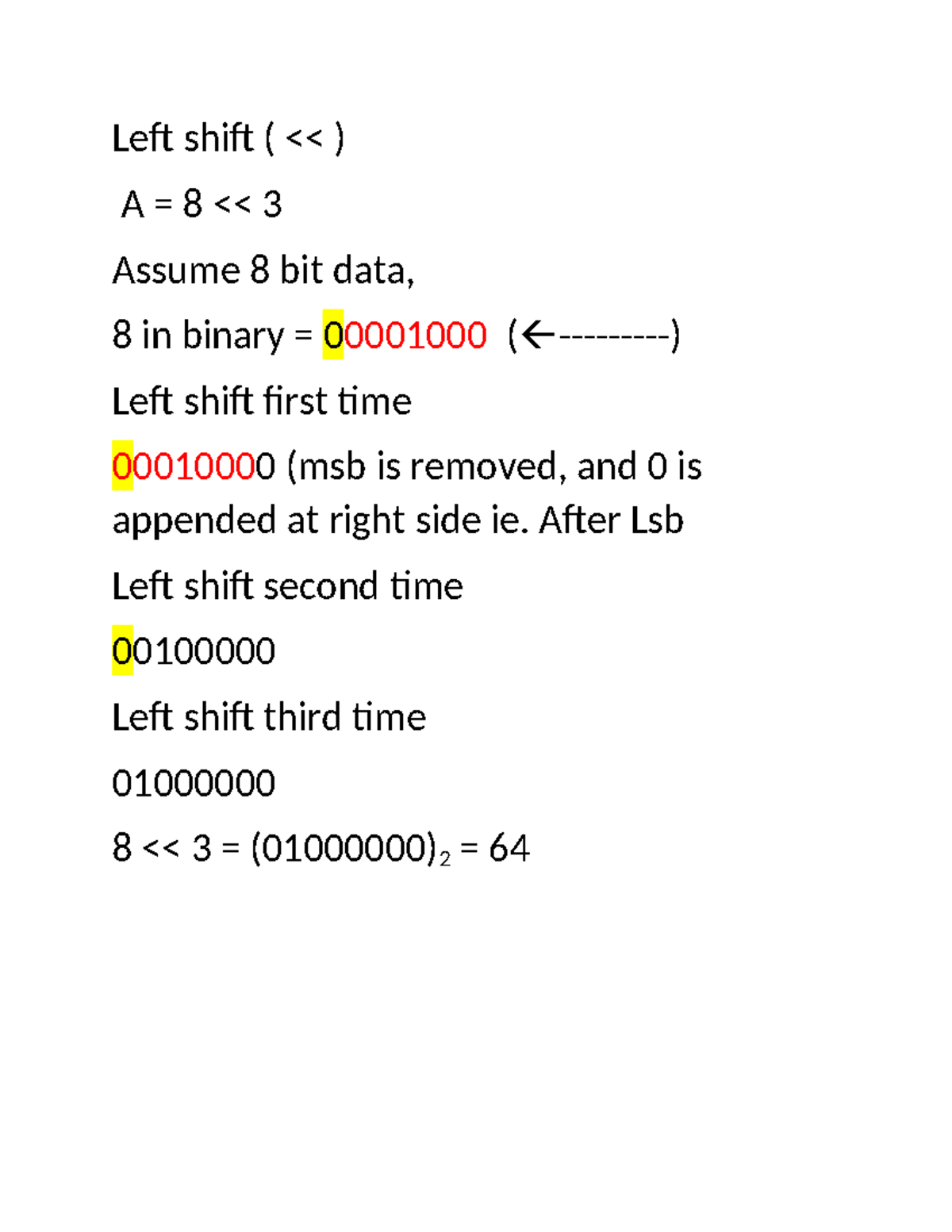 Left right shift - useful doc - Left shift