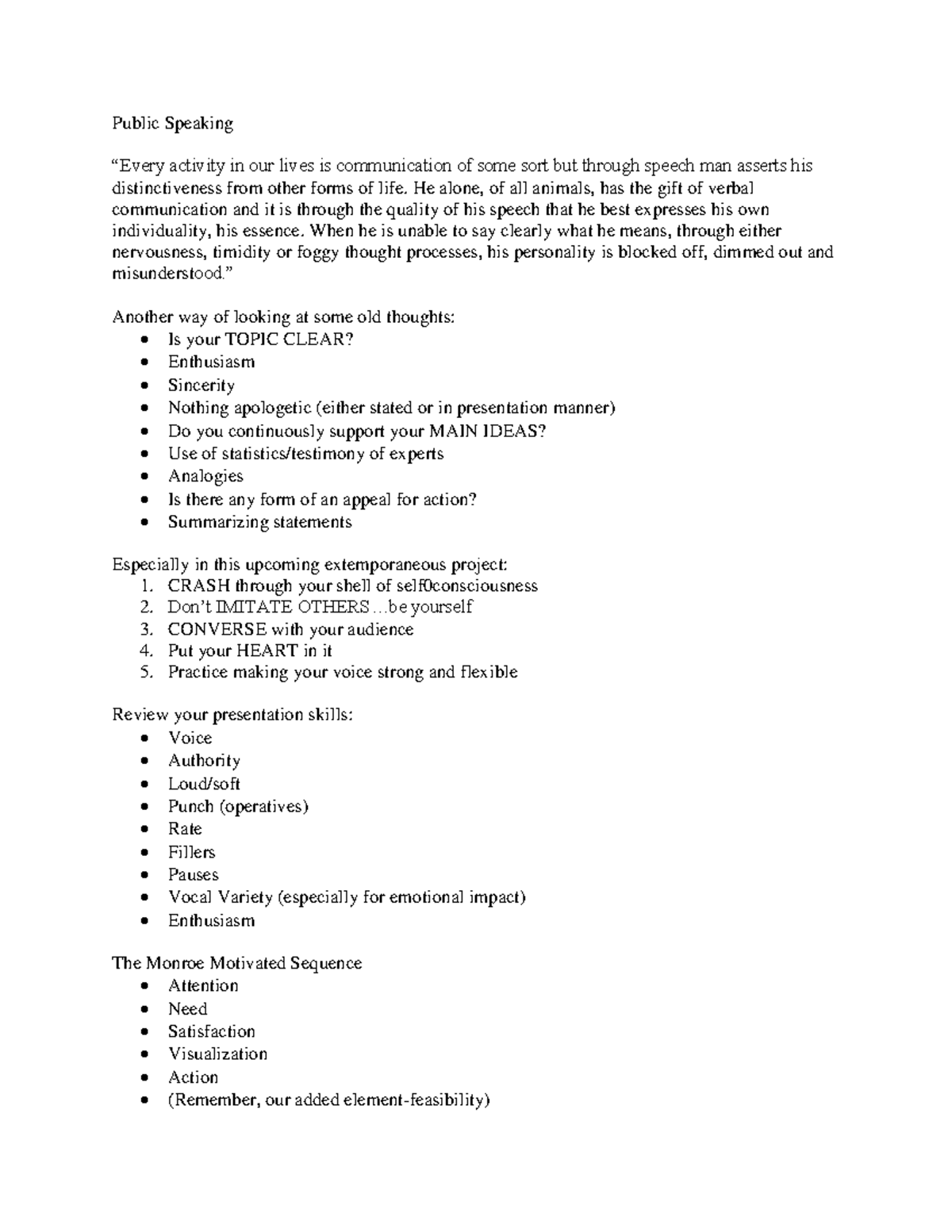 Public Speaking Notes 2 - Public Speaking “Every activity in our lives ...