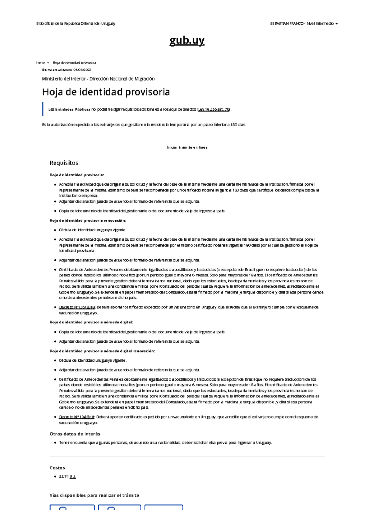 Hoja de identidad provisoria Trámites - gub Inicio » Hoja de identidad ...