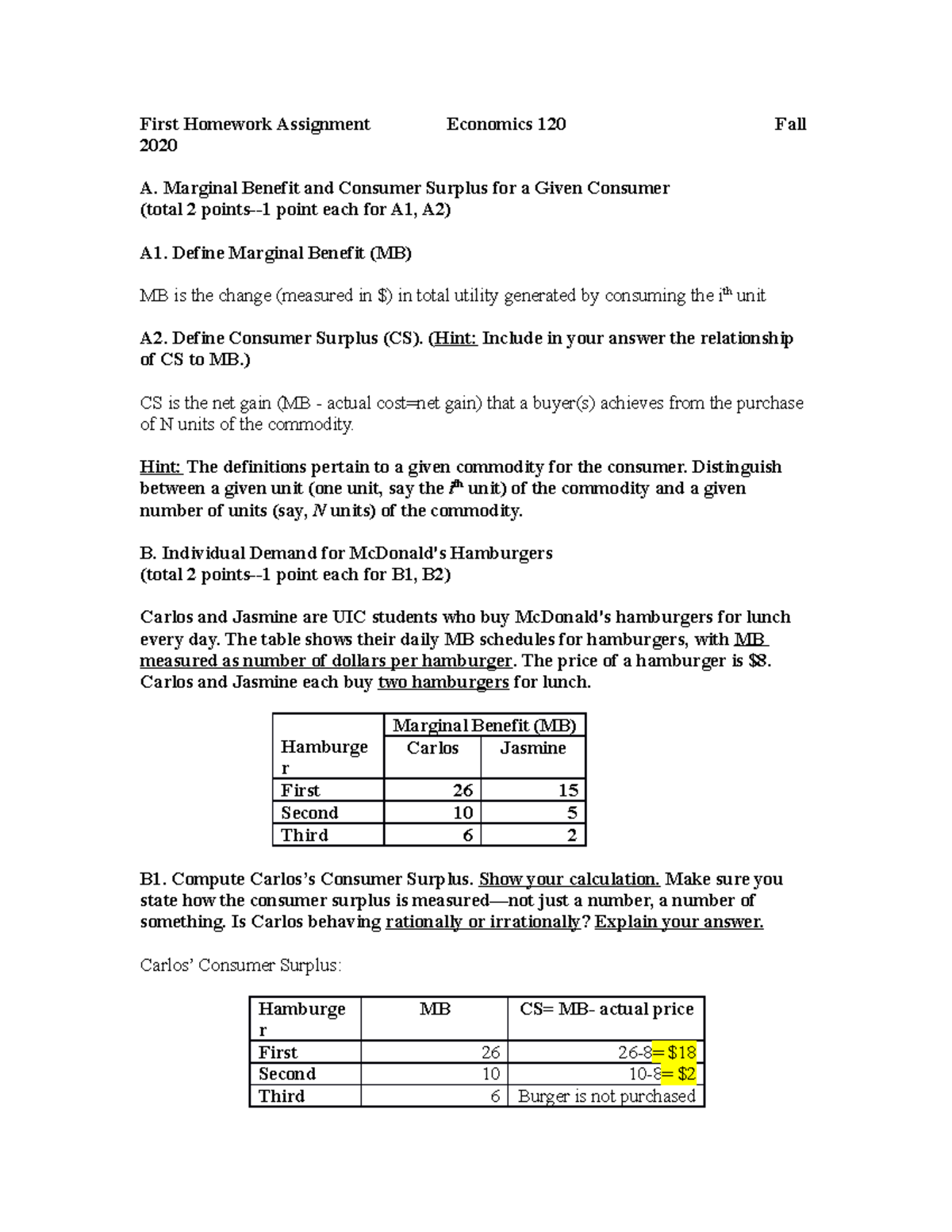 Econ 120 HW #1 - one of the three hw assignments - First Homework ...
