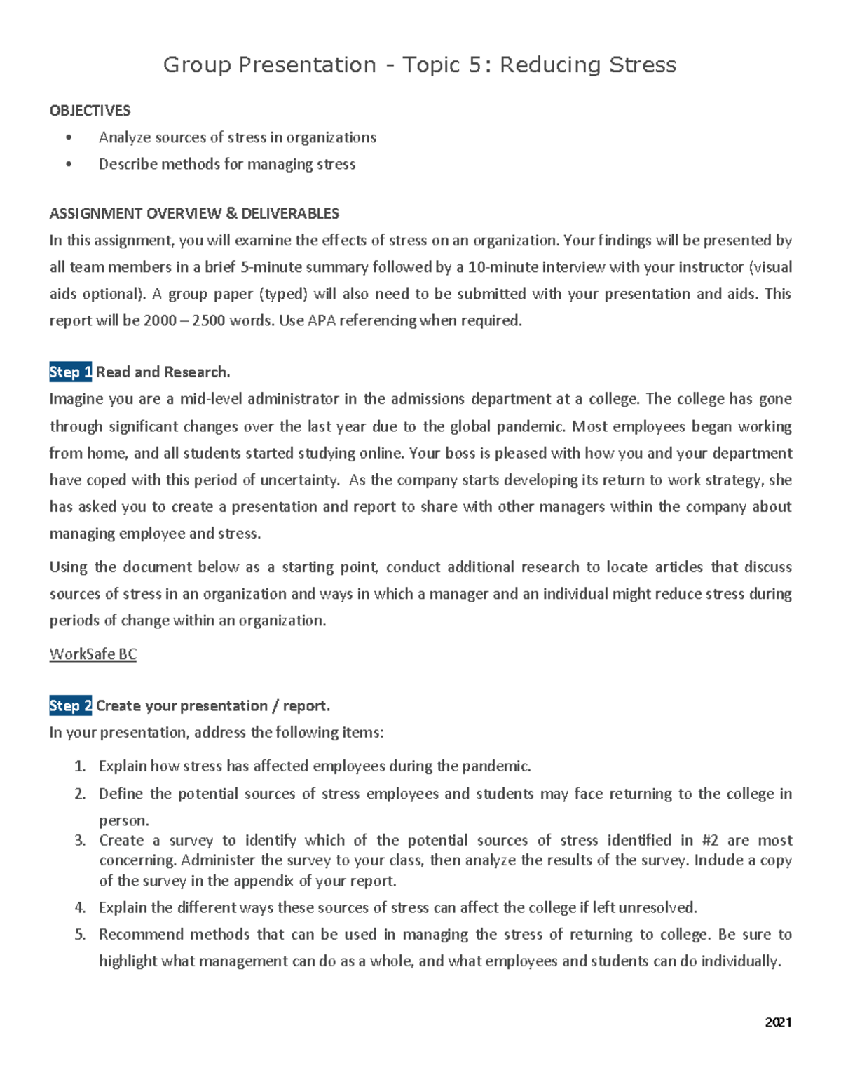 Group Project Topic - Managing Stress - Group Presentation - Topic 5 ...