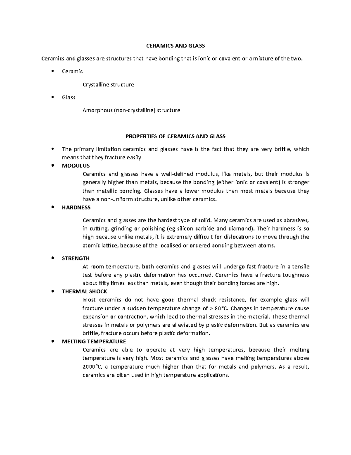 Notes about Processes and Materials - CERAMICS AND GLASS Ceramics and ...