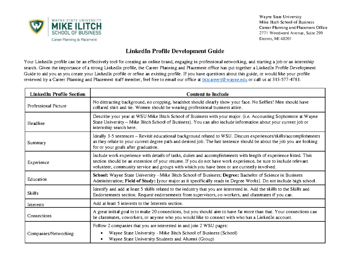 Linked In Profile Development Guide - LinkedIn Profile Development ...