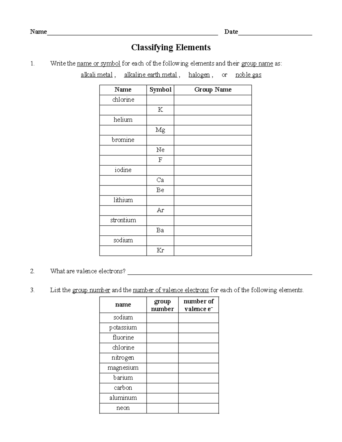 Ws 2 groups of elements - Name ...