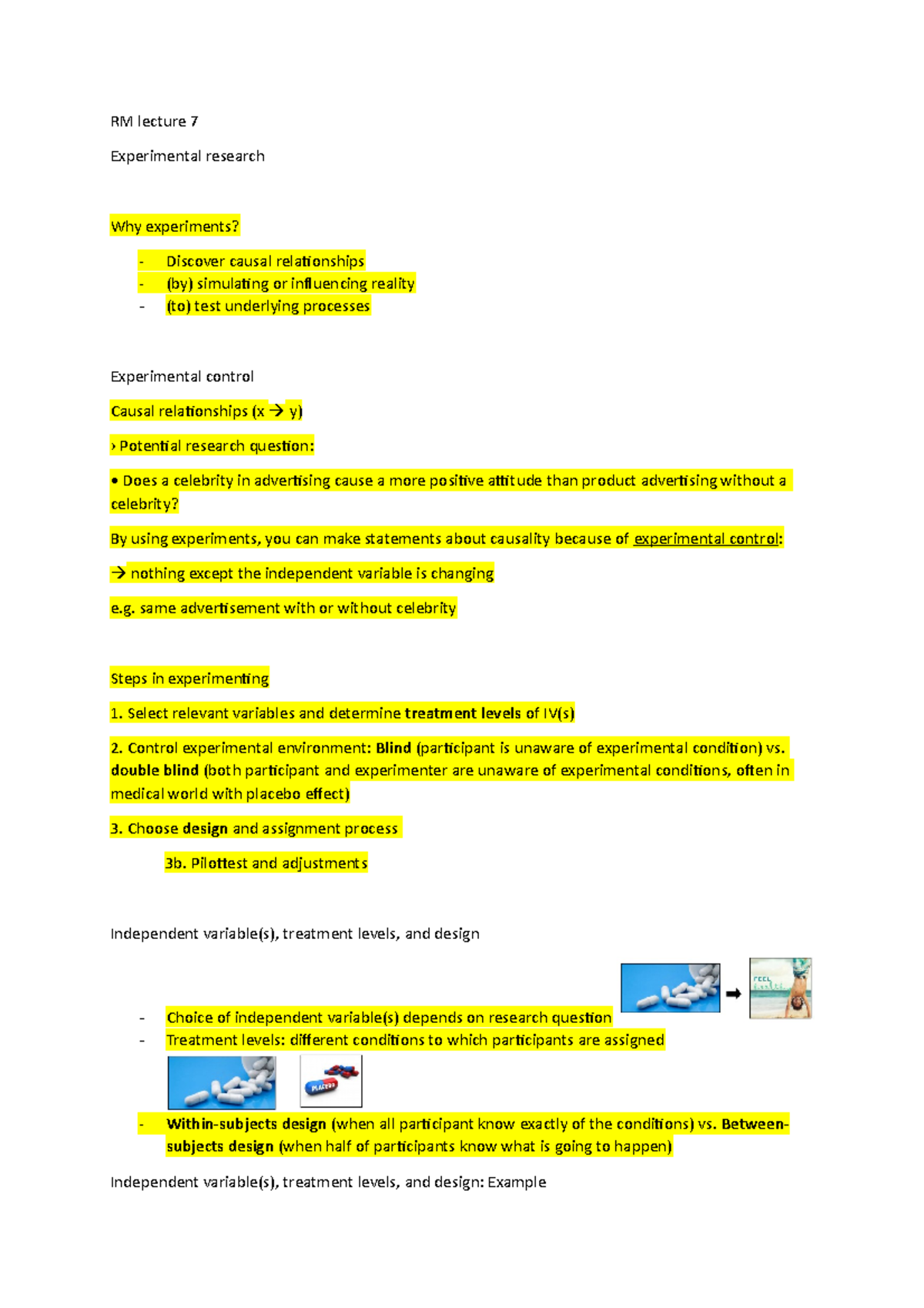 Rm Lecture 7 Aantekeningen Gebasseerd Op De Lecture Slides Rm Lecture 7 Experimental Research