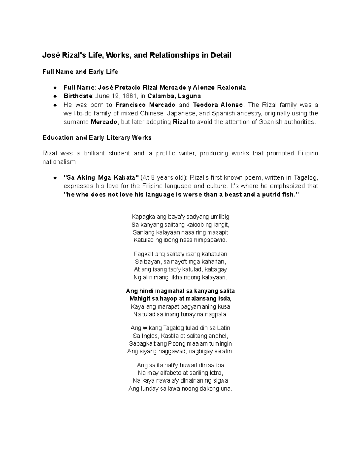 Pluma - José Rizal's Life, Works, and Relationships in Detail Full Name ...